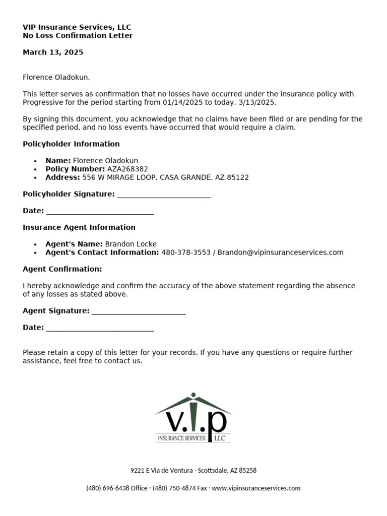 No Loss Letter | PDF