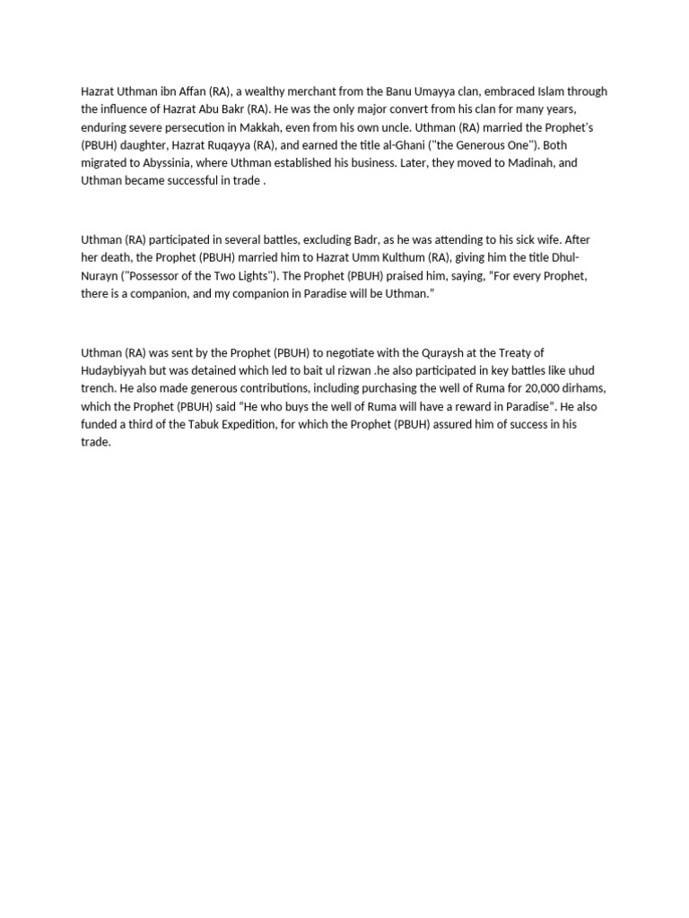 Hazrat Uthman Ibn Affan | PDF