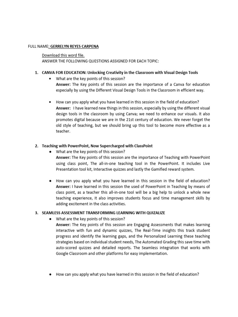 Output For Teacher Training Assessment | PDF | Educational Technology ...