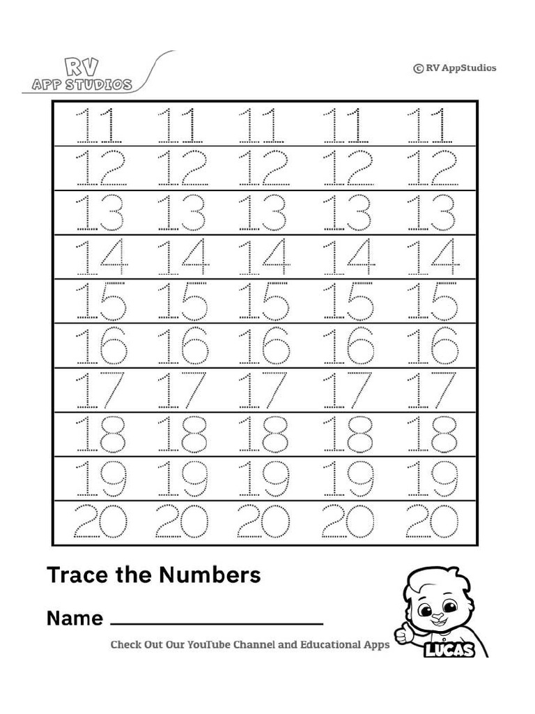 130 Free Printable Worksheets For Kids Trac Numbers 11 20 Worksheets ...