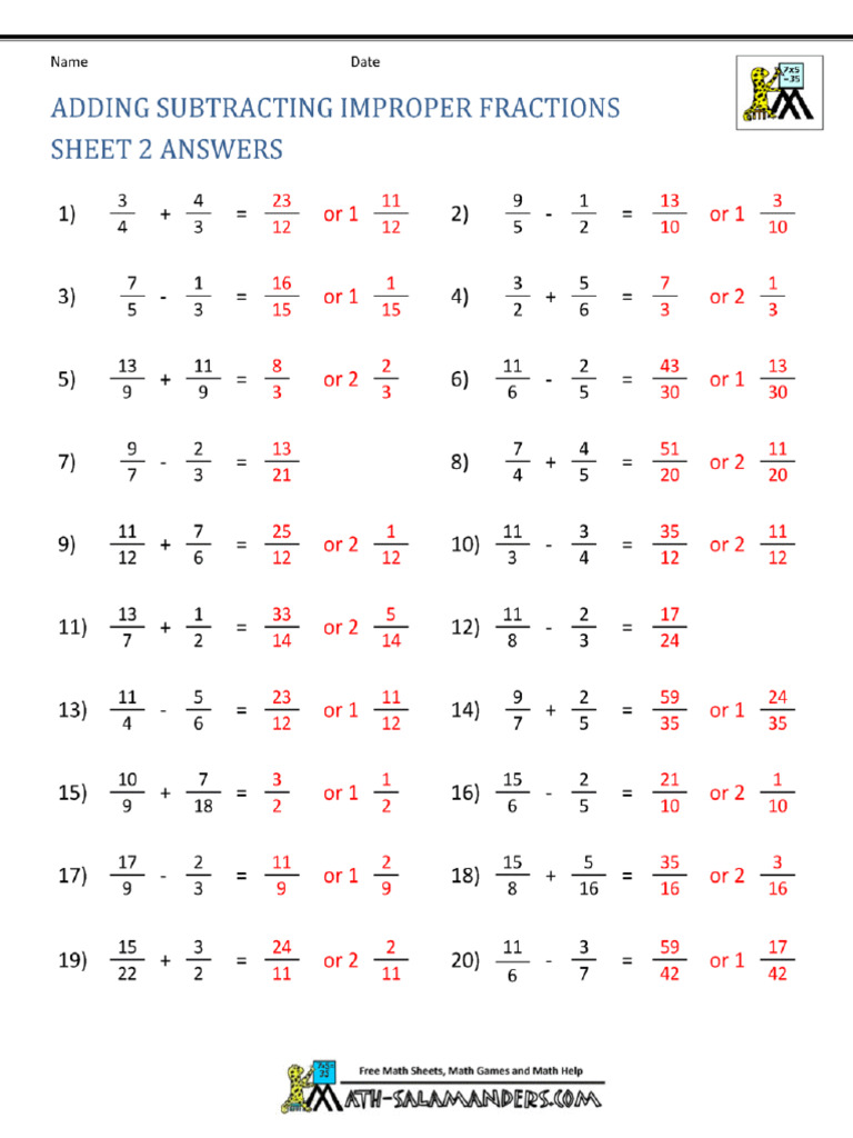 Fraction Exercises Answer | PDF