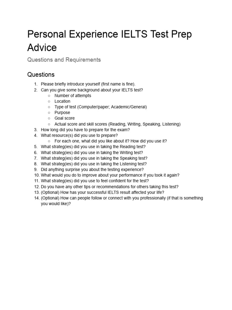 Personal Experience IELTS Test Prep Advice | PDF | International ...