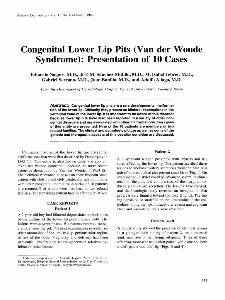 Congenital Lower Lip Pits Van Der Woude | PDF | Diseases And Disorders ...