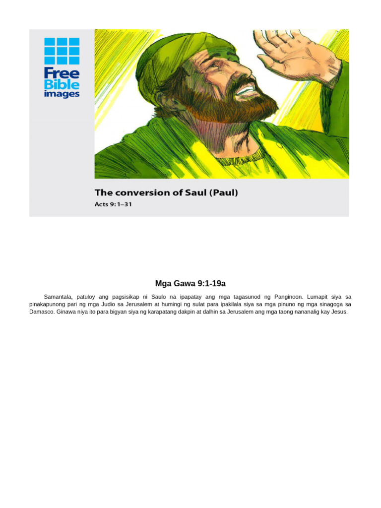 The Coversion of Saul (Paul) Acts 9-1-19 | PDF