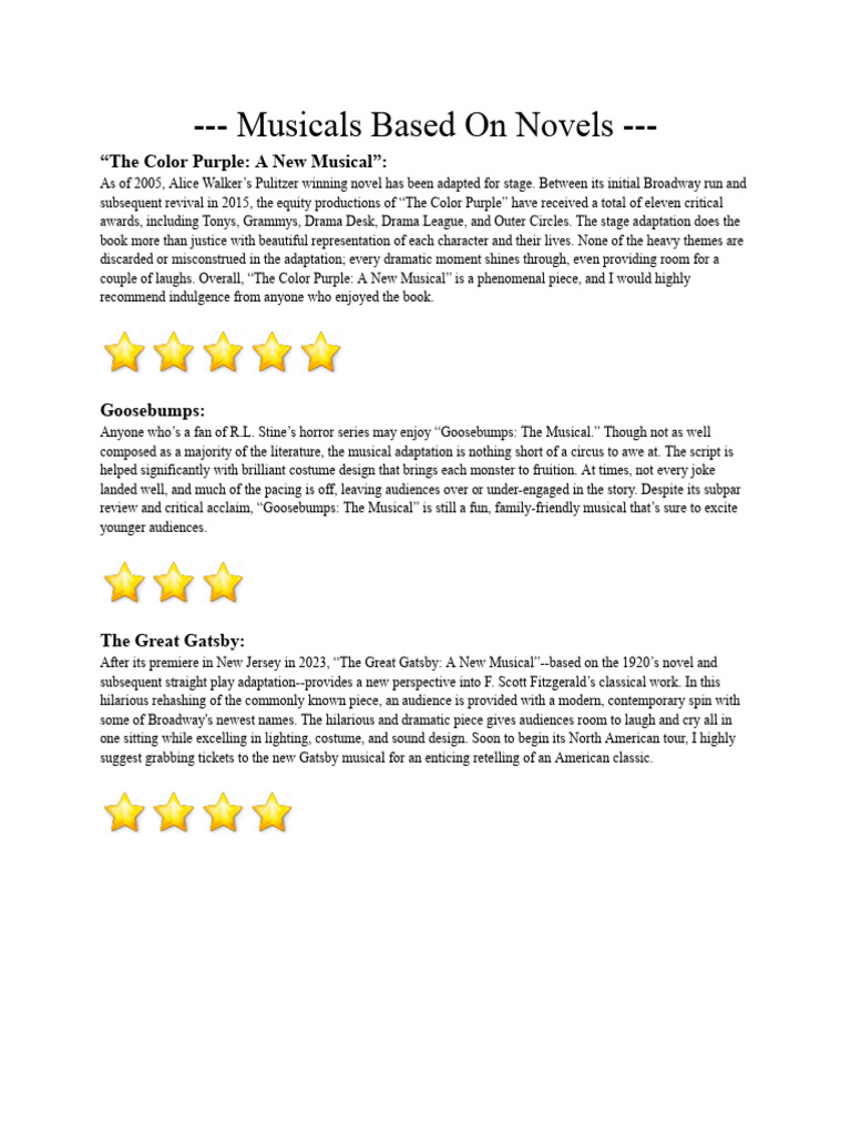 Musicals Based On Novels | PDF | The Great Gatsby