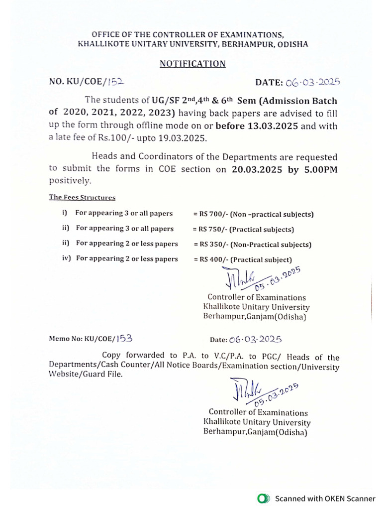 Back Notice Form Fillup UG SF | PDF