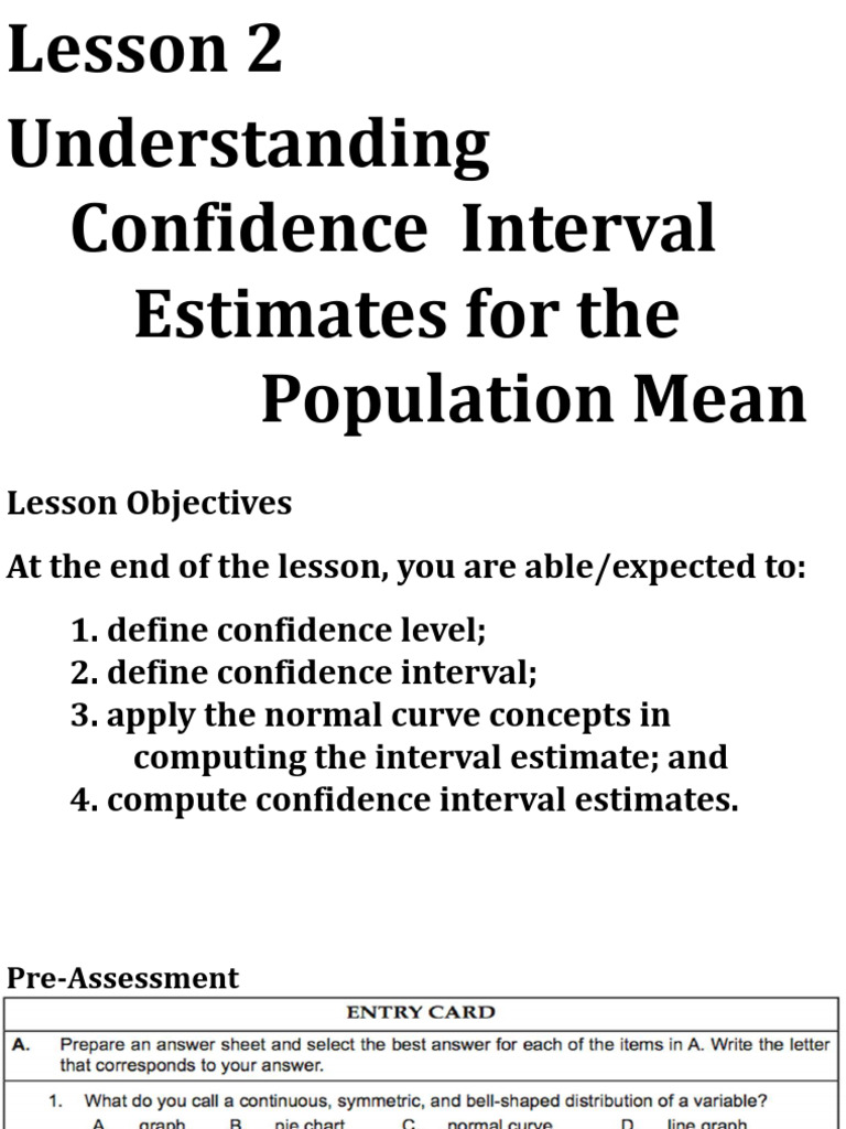 PDF Lesson 2 Understanding Confidence Interval Estimates For The ...