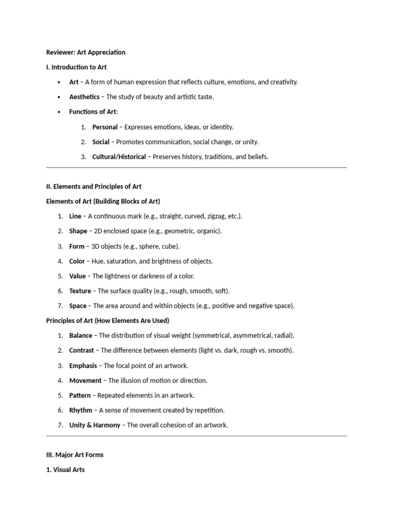 Art Appreciation Reviewer | PDF | Paintings | The Arts