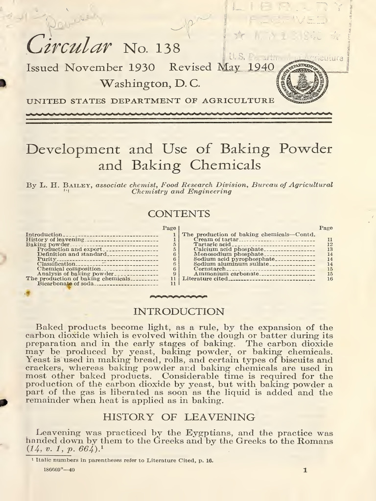 Development and Use of Baking Powder and Baking Chemicals 1940 | PDF ...