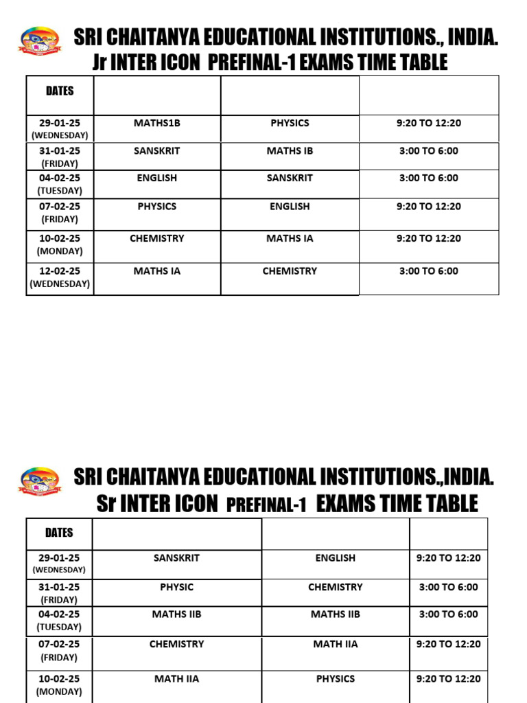29-01-25 Icon Prefinal-1 Syallabus & Time Table | PDF