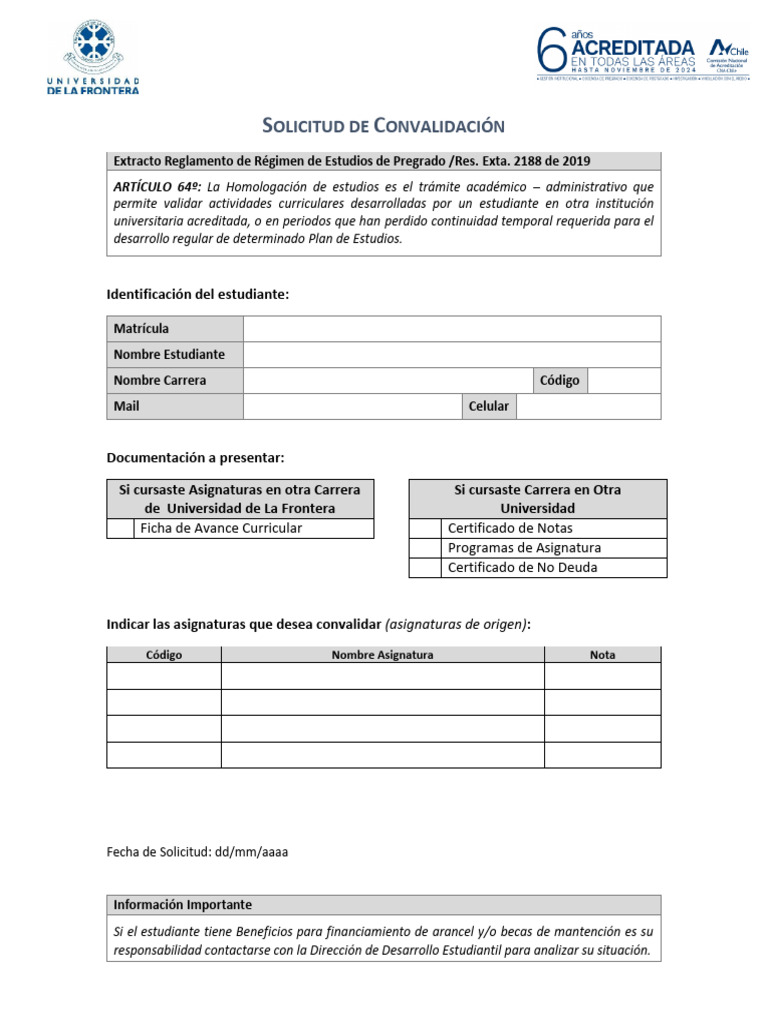 Formulario Solicitud Convalidacion | PDF