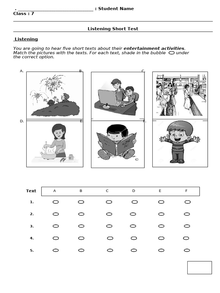 7th Grade Listening Test on Activities | PDF