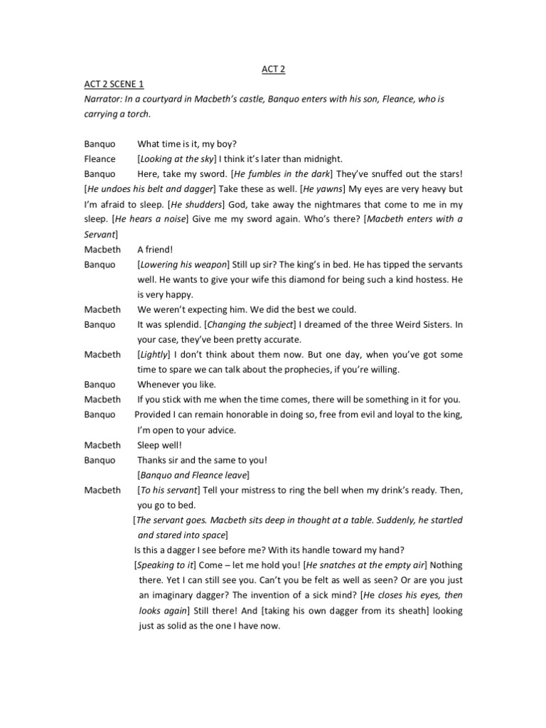Act 2 Macbeth Script | Macbeth | Shakespearean Tragedies