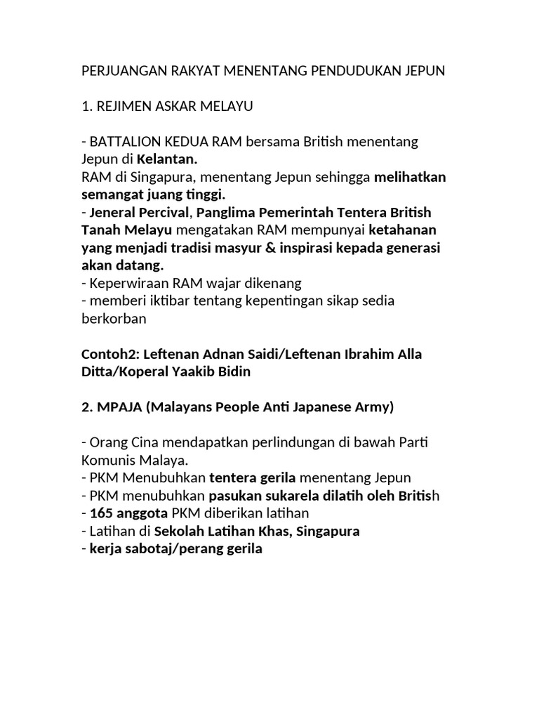 Perjuangan Rakyat Menentang Pendudukan Jepun | PDF