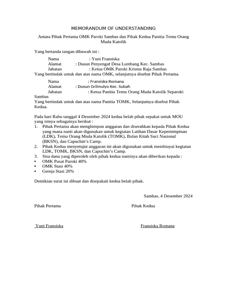 Memorandum of Understanding Omk | PDF
