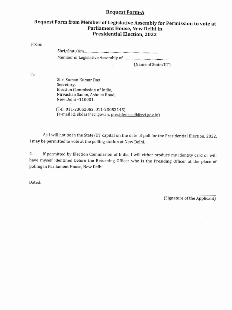 Request Form-A-MLA-Parliament House | PDF