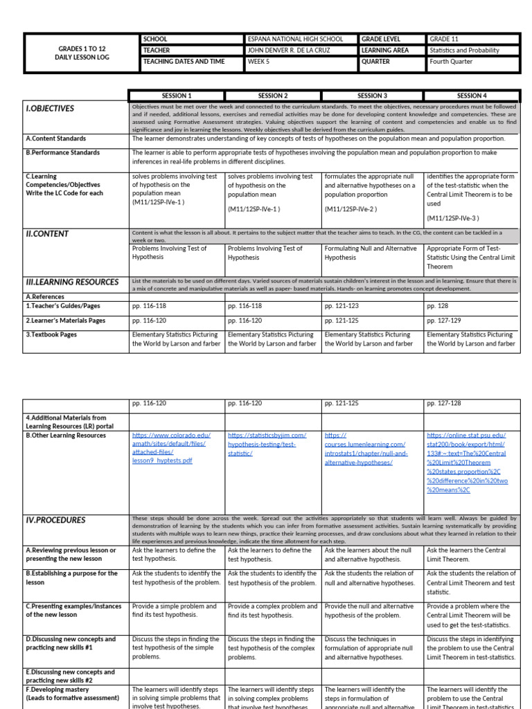 4th Quarter Week 5 (2) | PDF | Hypothesis | Null Hypothesis