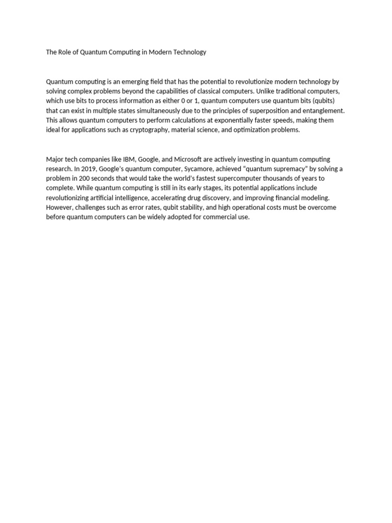 Quantum Computing's Impact on Technology | PDF