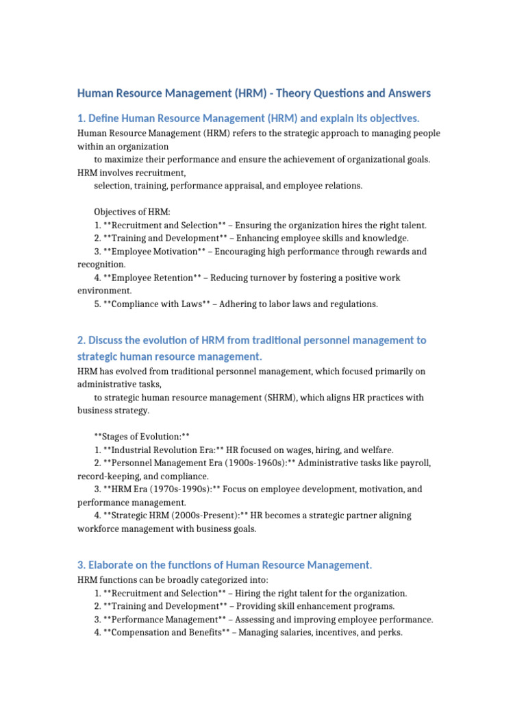 HRM Theory Answers Complete | PDF | Human Resource Management | Human ...