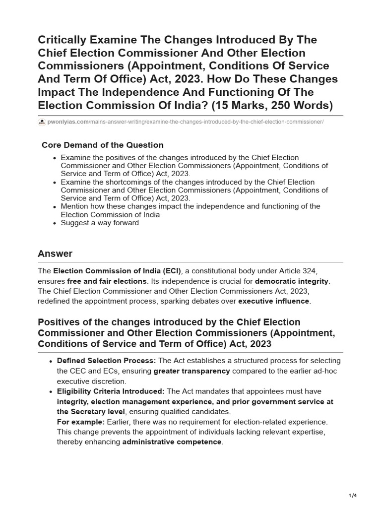 Critically Examine The Changes Introduced by The Chief Election ...