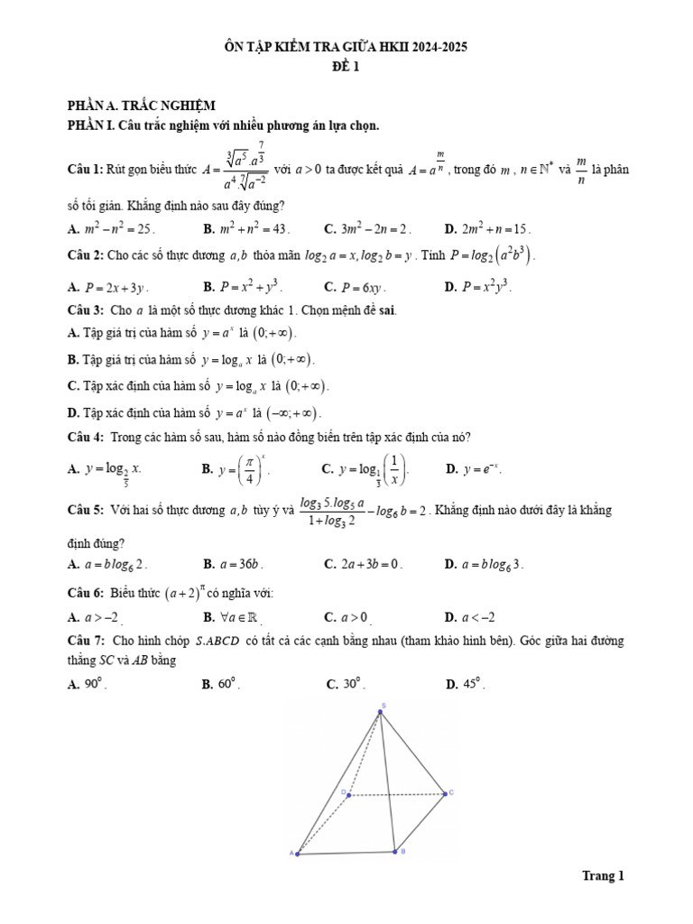 On Tap Kiem Tra Giua Hkii 2024-2025_toan 11 Mk | PDF