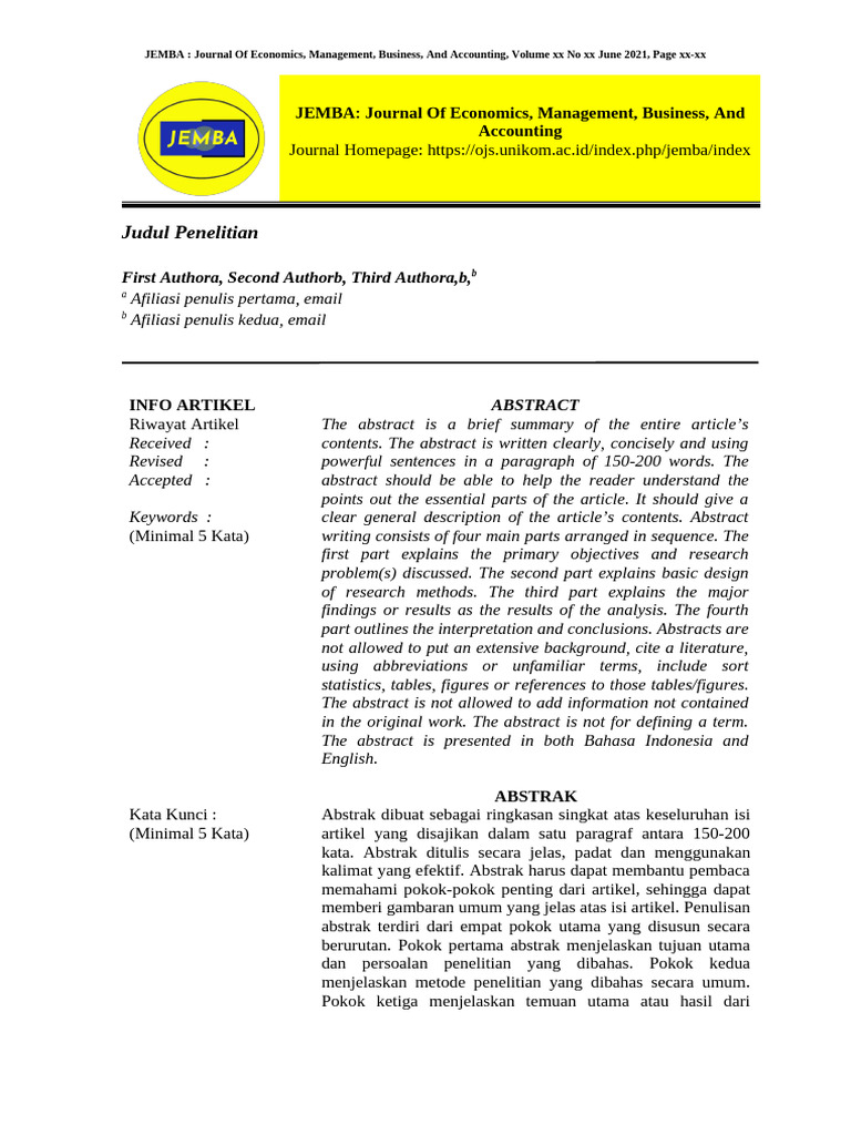 Template Bahasa Indonesia JEMBA | PDF