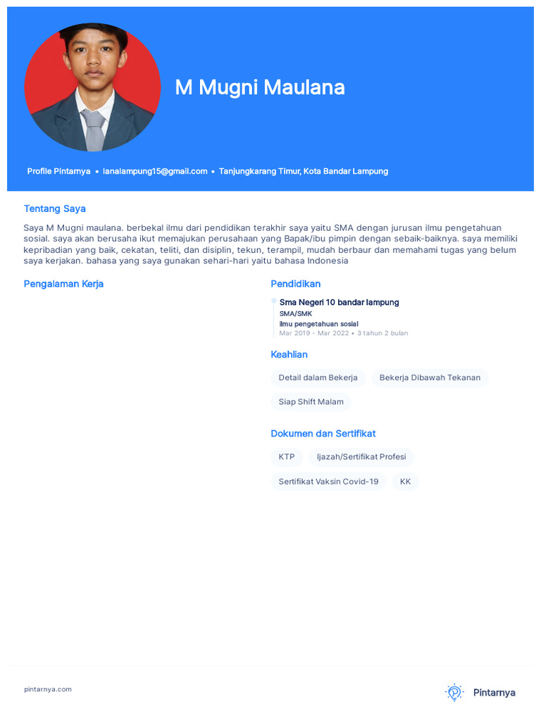 M Mugni Maulana Pintarnya CV | PDF