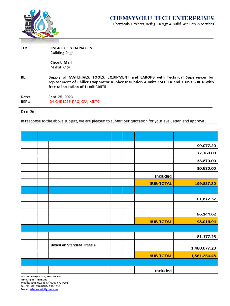 Chiller Insulation Quotation Proposal | PDF