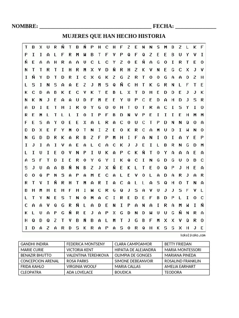 Sopa de Letras Mujeres en La Historia | PDF