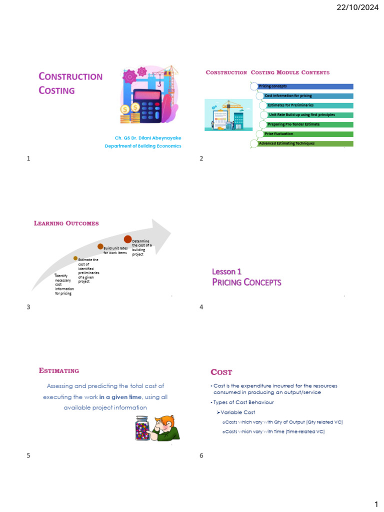 Construction Costing Module Overview | PDF | Cost | Pricing