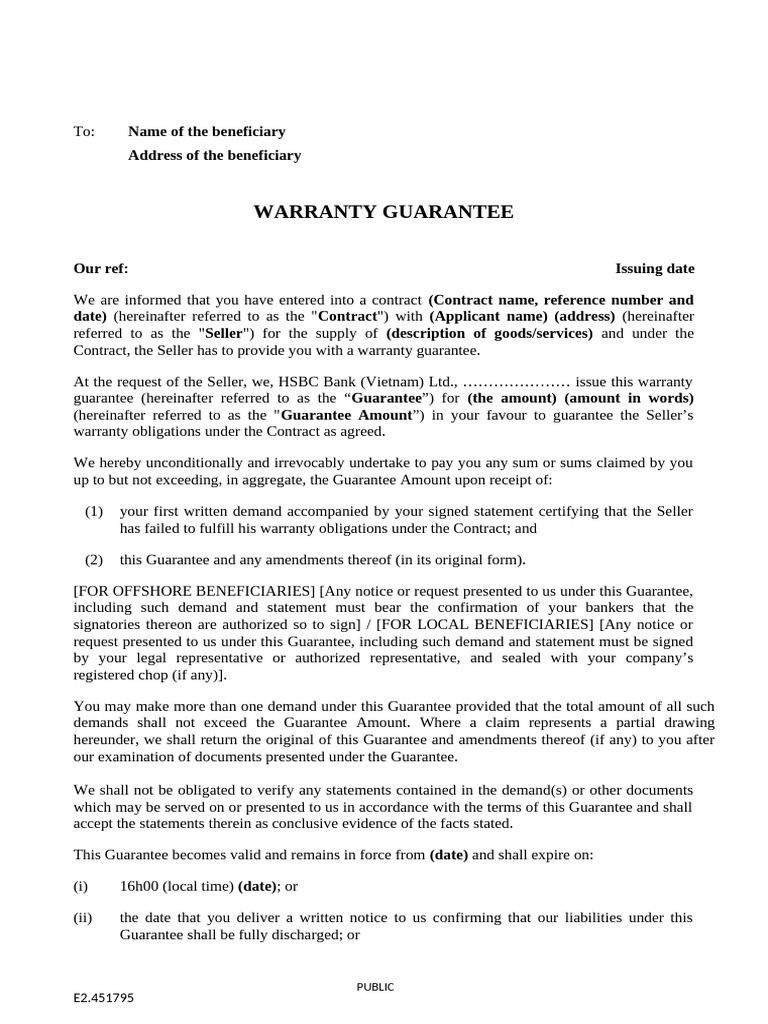 Warranty Guarantee Document Template | PDF | Civil Law (Legal System ...