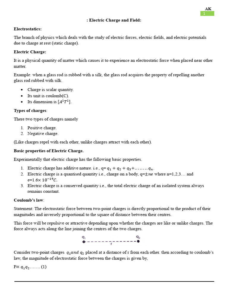 Electric Charges and Field Electric Potentials | PDF | Electric Charge ...