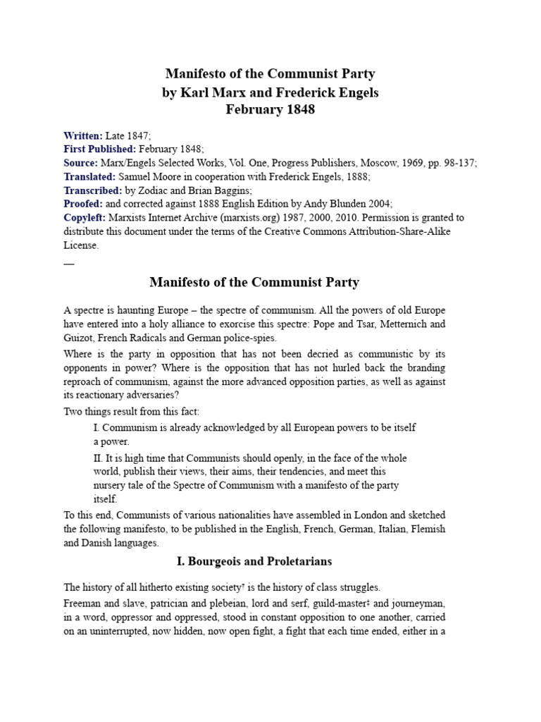 Communist Party Manifesto Summary | PDF | Communism | The Communist ...