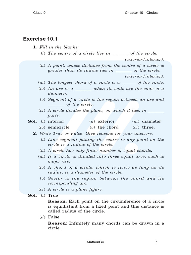 Mathongo.com NCERT Solutions Class 9 Maths Chapter 10 Circles | PDF | Circle | Perpendicular