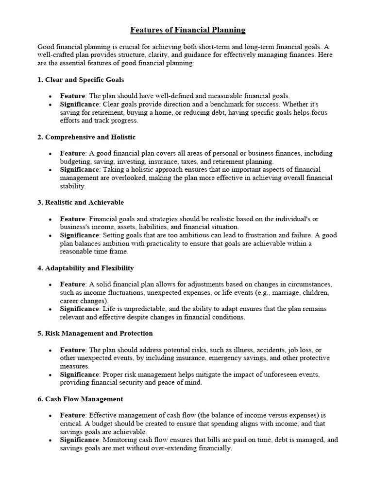 Features of Financial Planning | PDF | Expense | Debt
