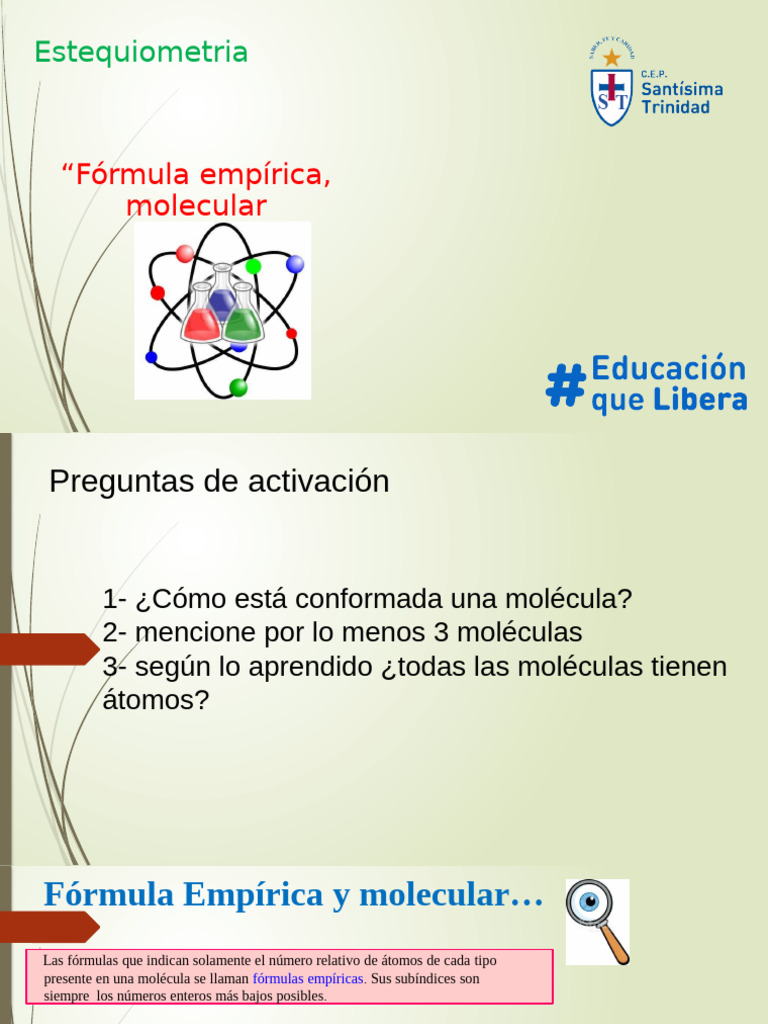 Estequiometria Fórmula Empírica y Molecular | PDF | Fórmula | Moléculas