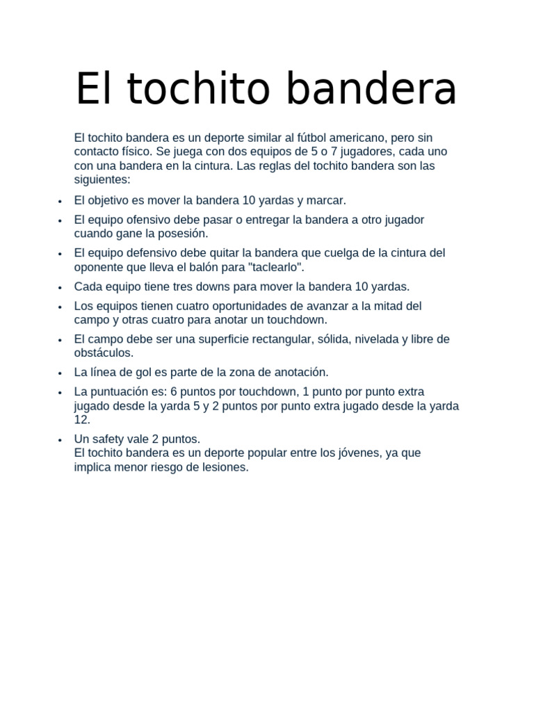 Reglas del Tochito Bandera: Guía Rápida | PDF