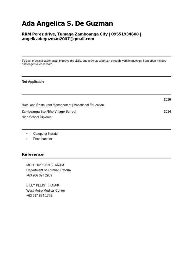 Resume of Ada Angelica S. De Guzman | PDF