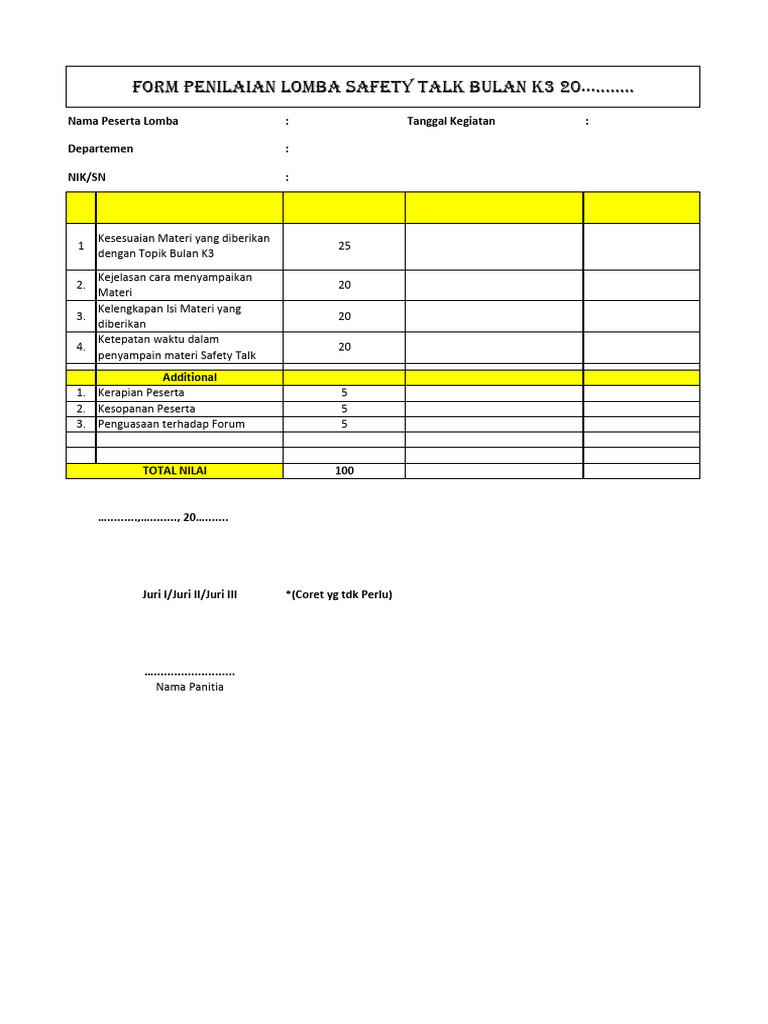Form Penilaian Lomba Safety Talk K3 | PDF