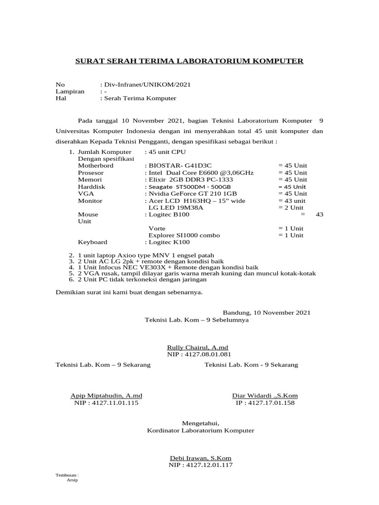 Serah Terima Labkom 9 10November2021 | PDF