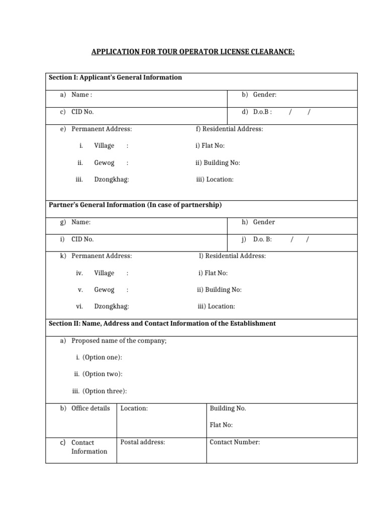Tour Operator License Application Form | PDF