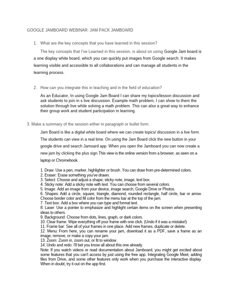 Google Jamboard Webinar Jam Pack Jamboard | PDF | Computing | Software