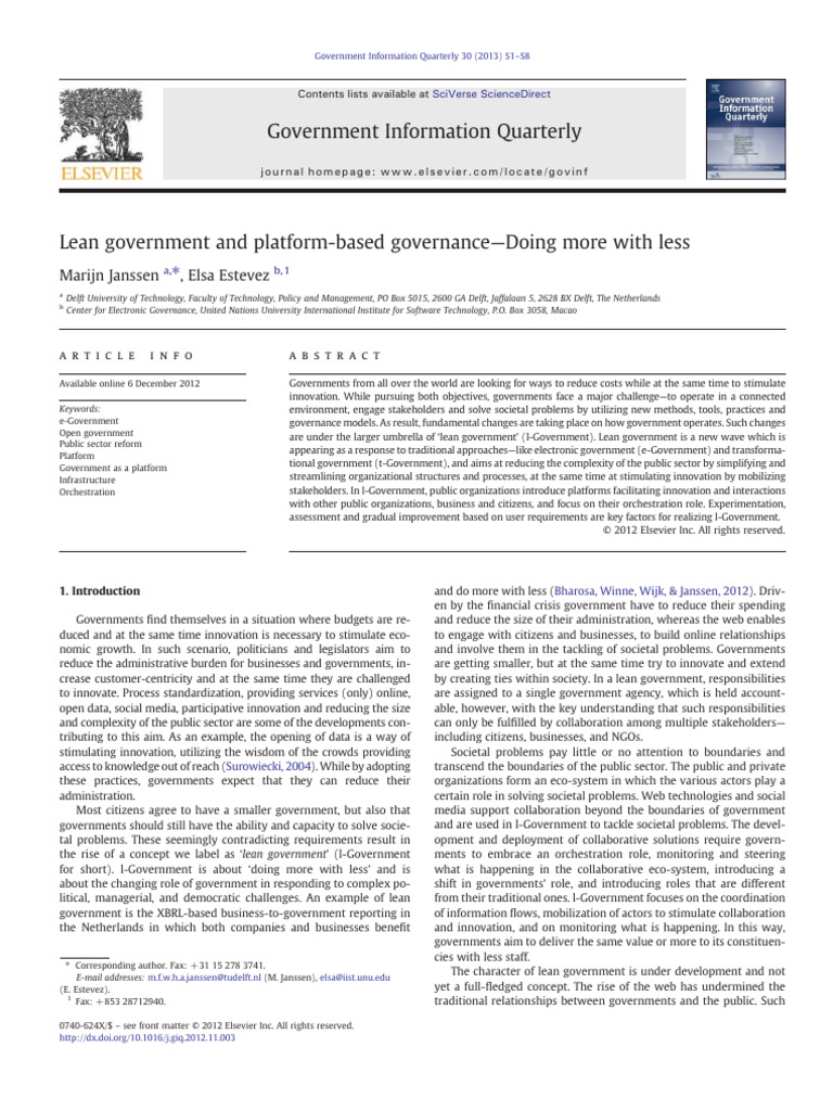 Lean Government and Platform Based Gover | PDF | E Government | Governance