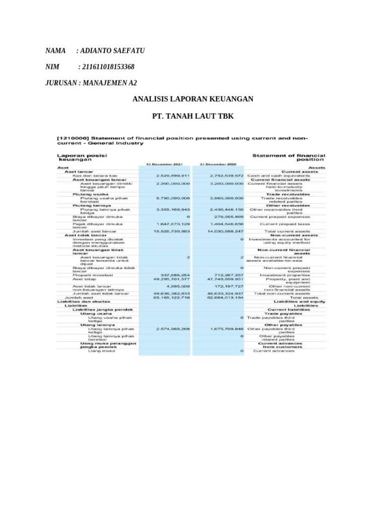 Analisa Laporan Keuangan - Adianto Saefatu | PDF