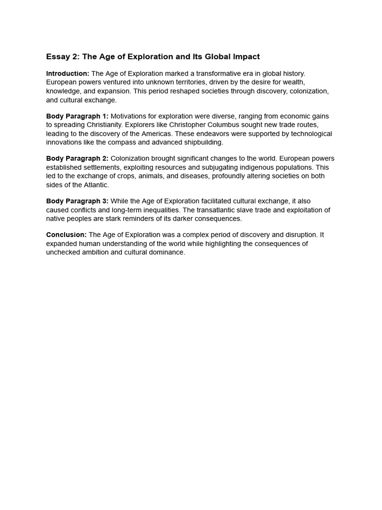 Essay 2 - The Age of Exploration and Its Global Impact | PDF