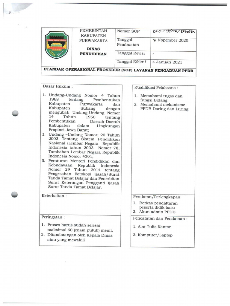 SOP Layanan Pengaduan PPDB | PDF