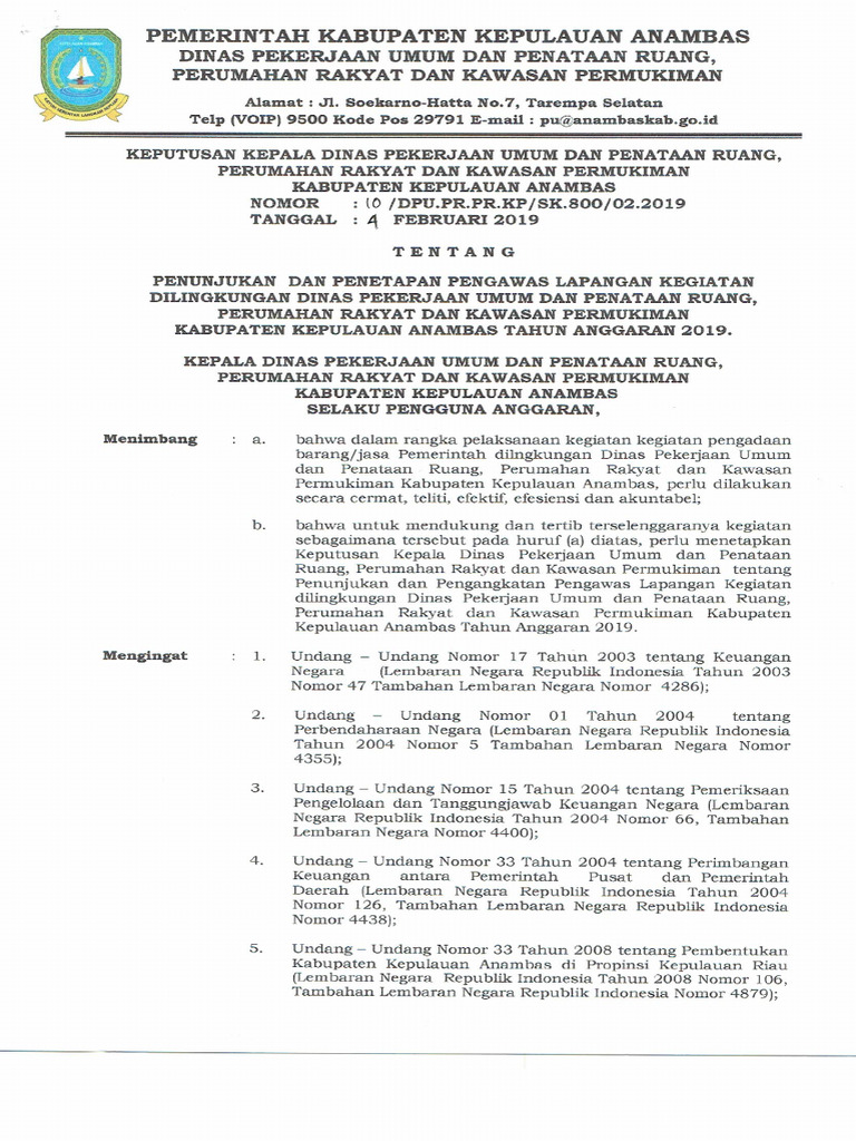 SK_PENGAWAS_2019 kab anambas | PDF