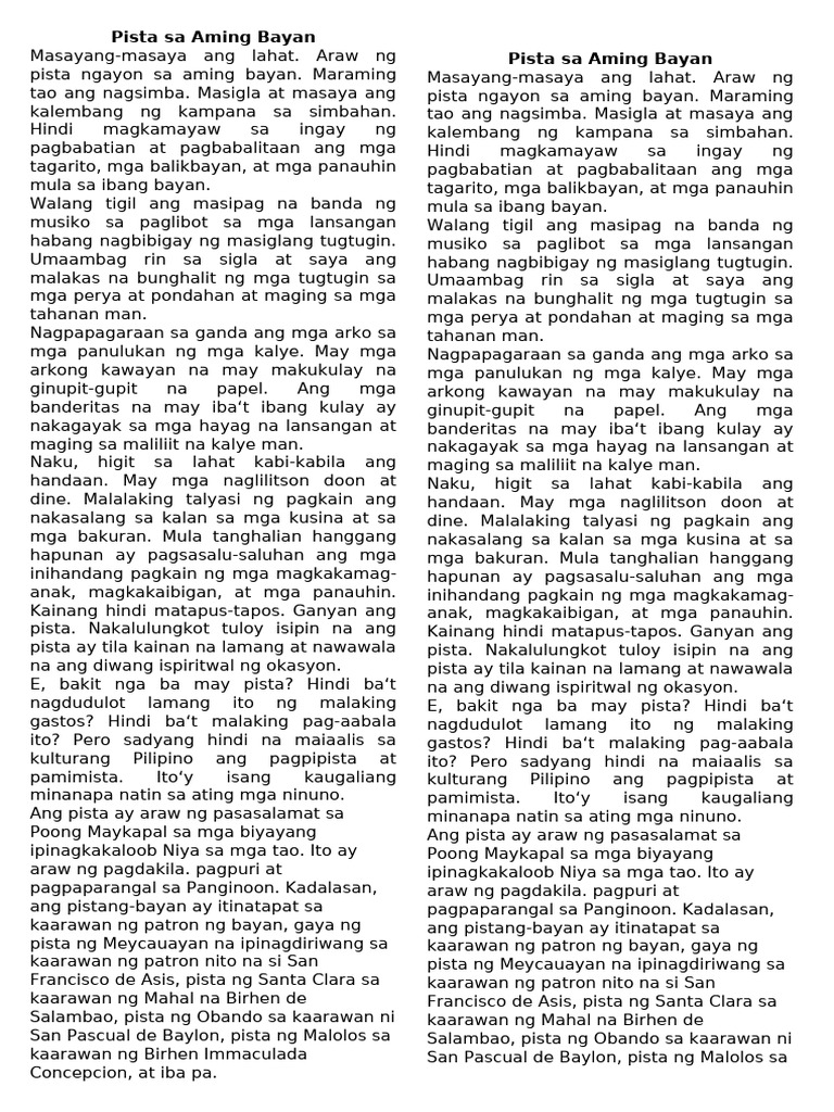 Filipino Pista Sa Aming Bayan | PDF