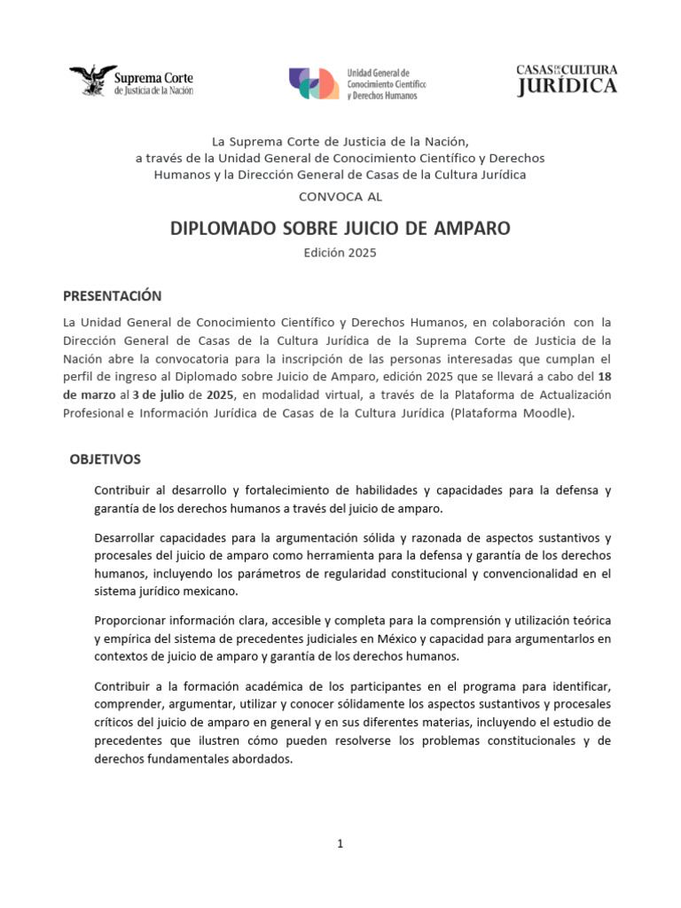 Diplomado Virtual sobre Juicio de Amparo 2025 | PDF | Moodle | México