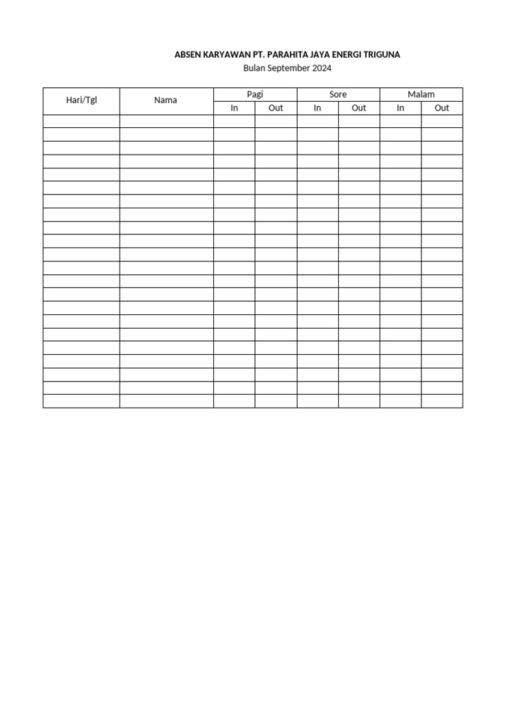 Contoh Absen Karyawan | PDF